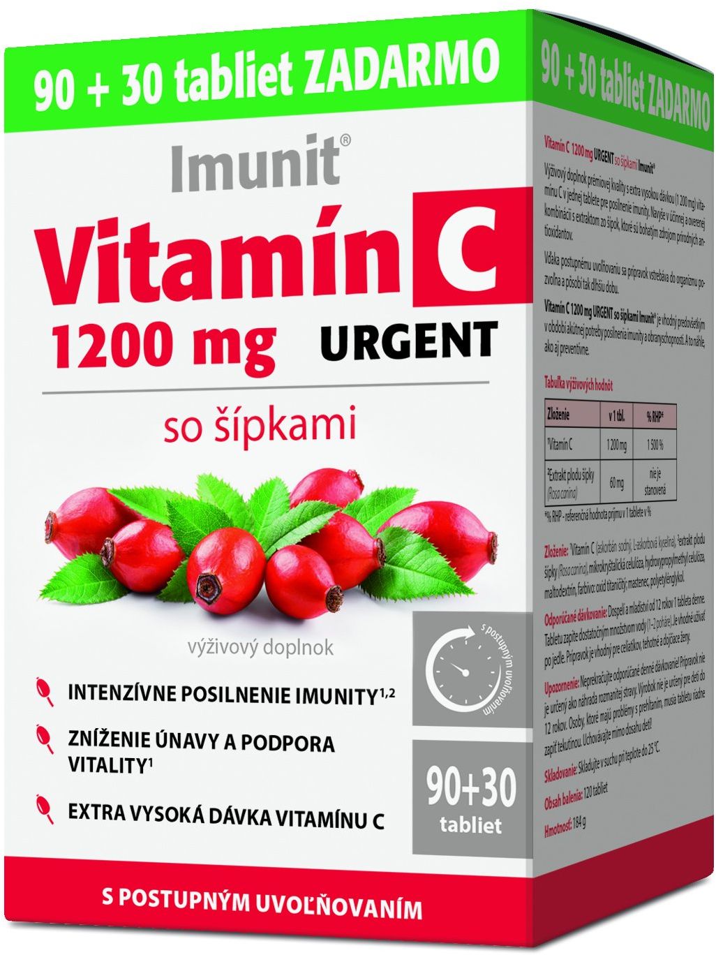 Imunit Vitamín C 1200 mg Urgent so šípkami Imunit 90+30 zadarmo ...